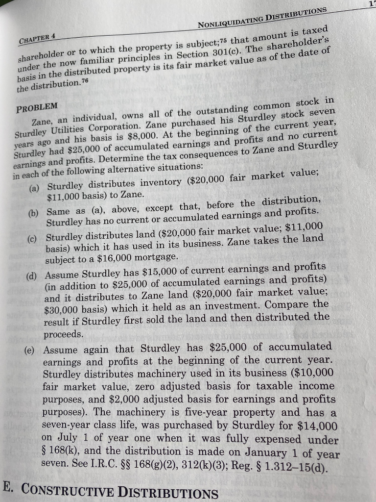 Solved CHAPTER 4 NONLIQUIDATING DISTRIBUTIONS shareholder or | Chegg.com
