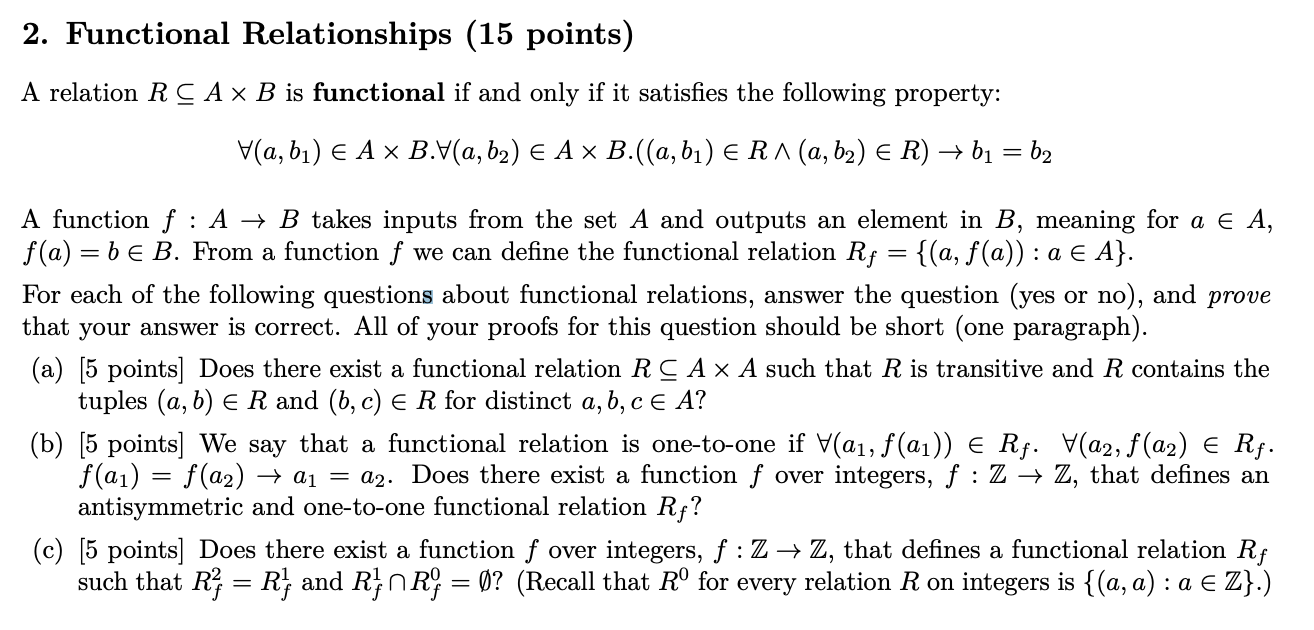 Solved 2. Functional Relationships (15 points) A relation | Chegg.com