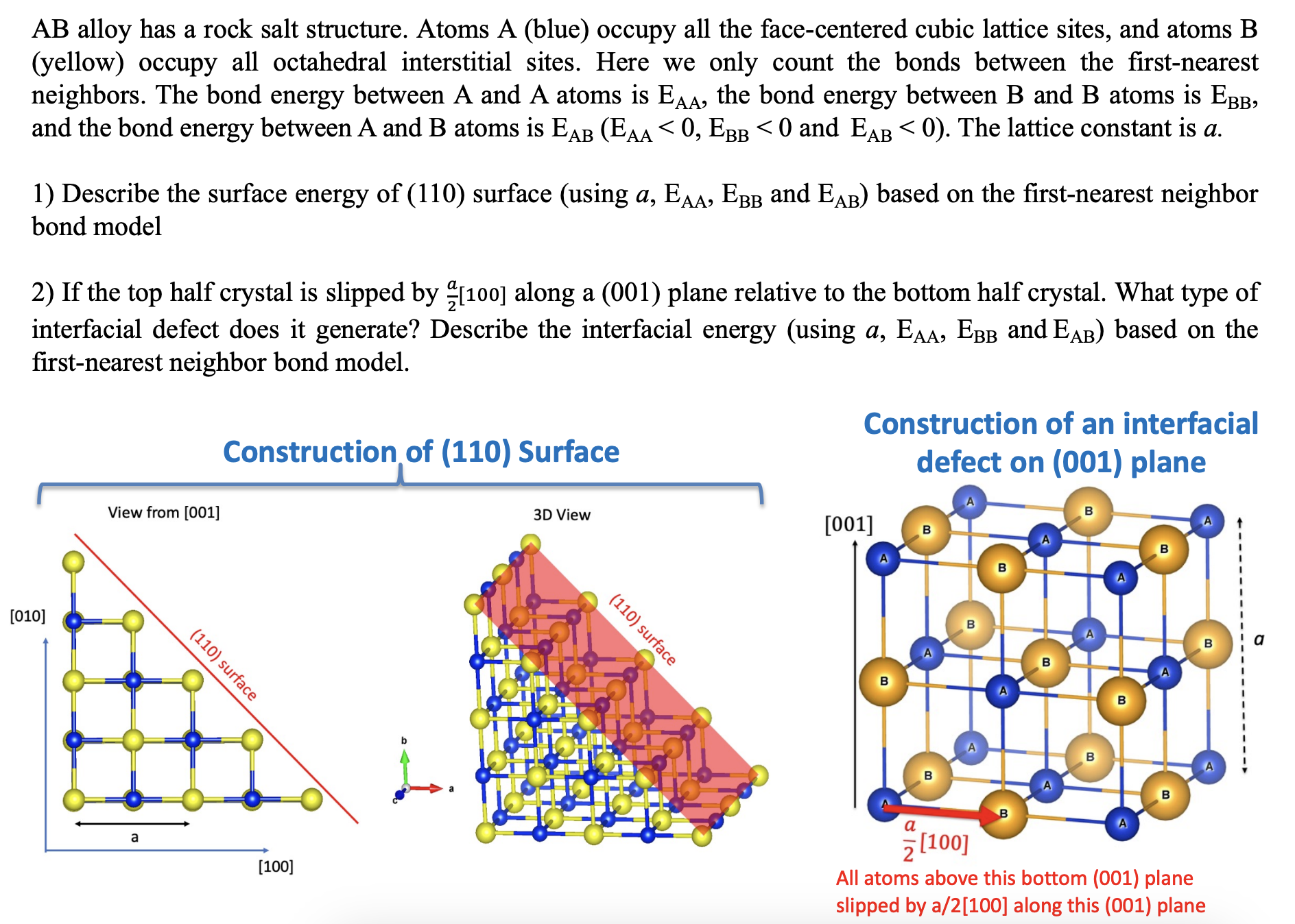 Solved AB alloy has a rock salt structure. Atoms A (blue) | Chegg.com