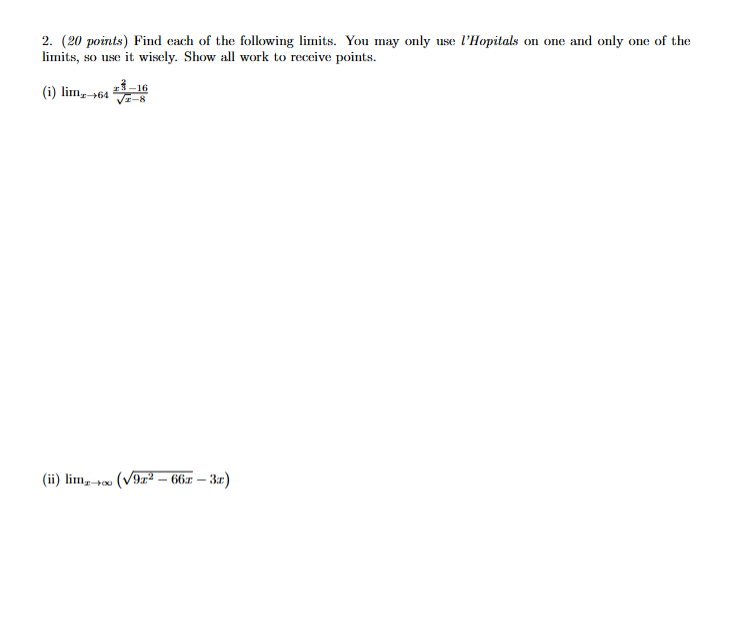 Solved (20 ﻿points) ﻿Find each of ﻿the following limits. | Chegg.com