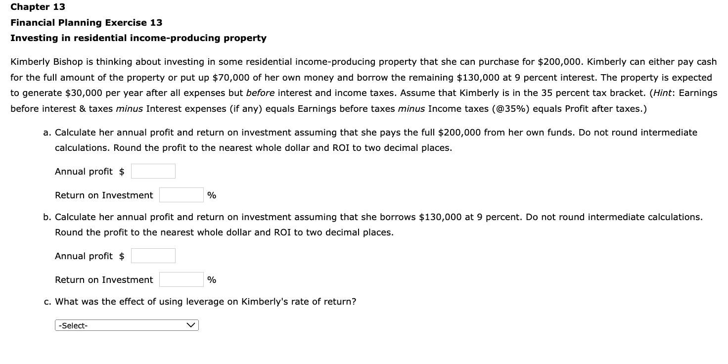 Solved Chapter 13 Financial Planning Exercise 13 Investing | Chegg.com