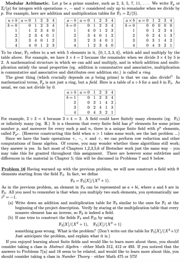 Solved Modular Arithmetic. Let p be a prime number, such as | Chegg.com