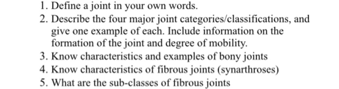 Solved Define a joint in your own words. Describe the four | Chegg.com