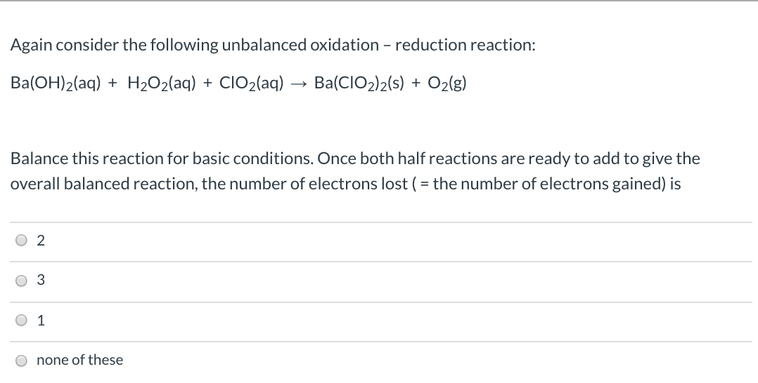 Solved Again consider the following unbalanced oxidation - | Chegg.com