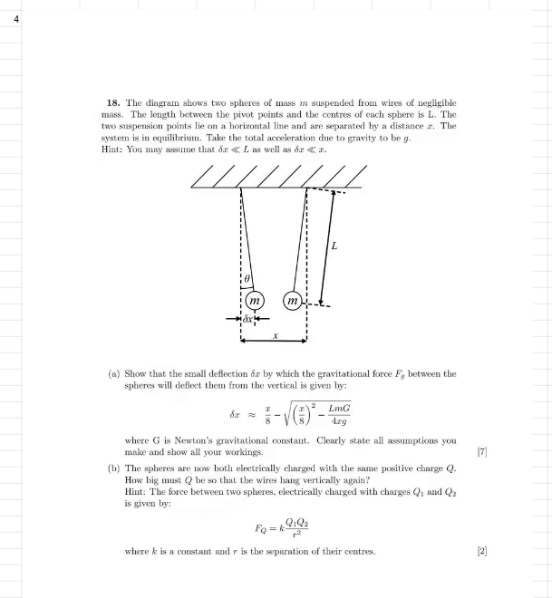 Solved The diagram shows two spheres of mass m ﻿suspended | Chegg.com