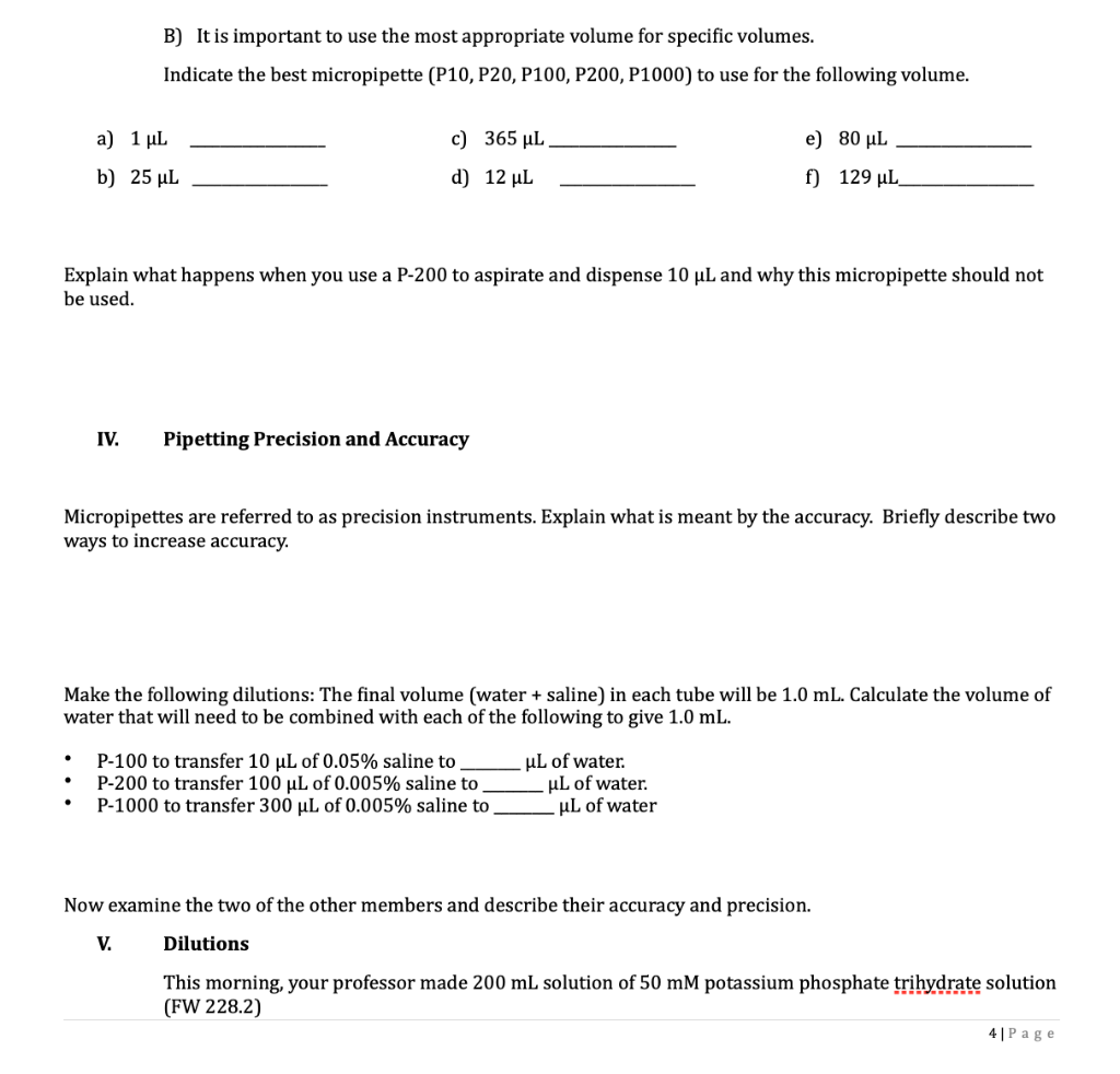 Solved B) It is important to use the most appropriate volume | Chegg.com