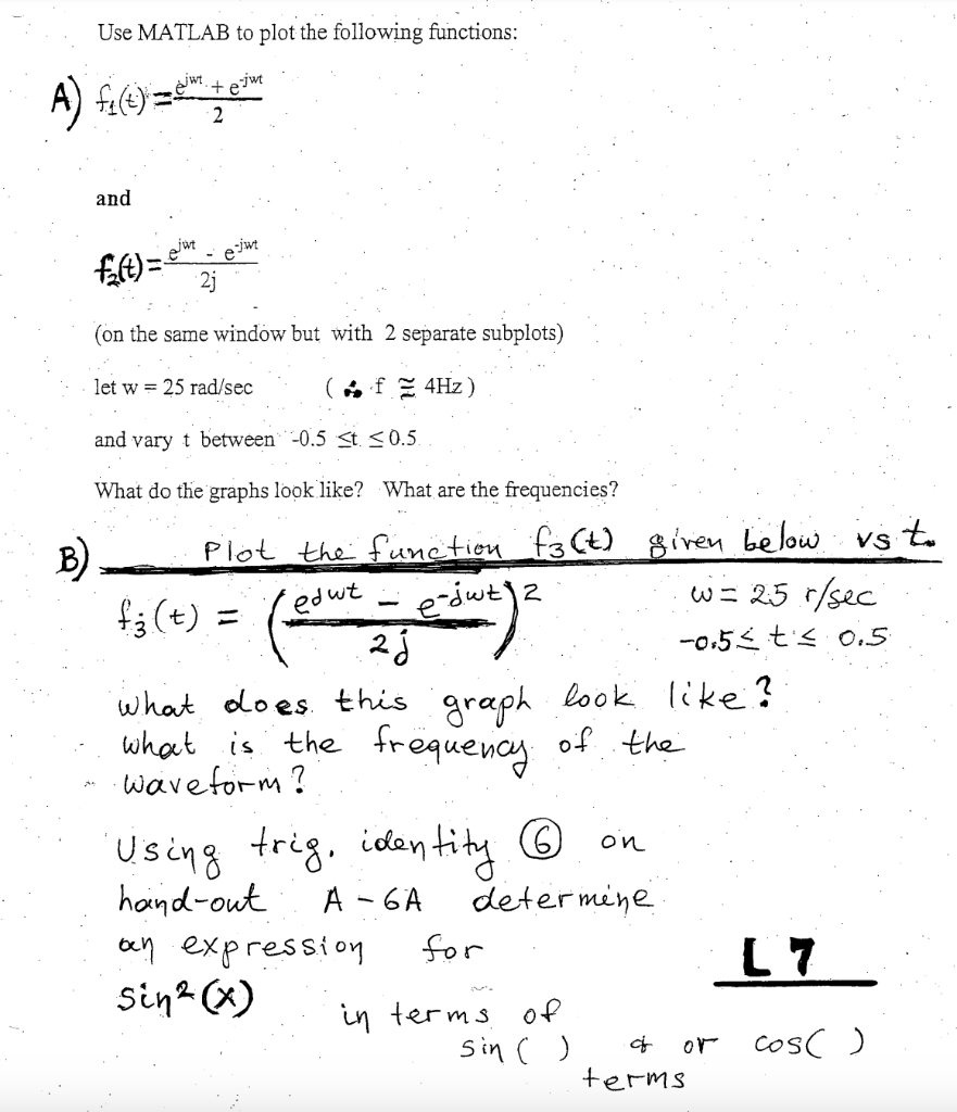 f1(t)=2−ejwt+e−jwt and f2(t)=2jejωt−e−jwt (on the | Chegg.com