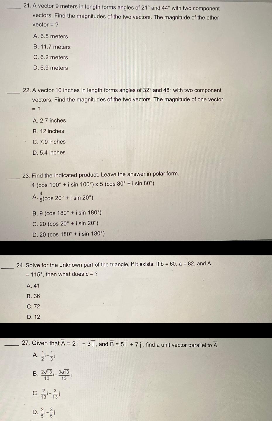 Solved 21. A vector 9 meters in length forms angles of 21° | Chegg.com