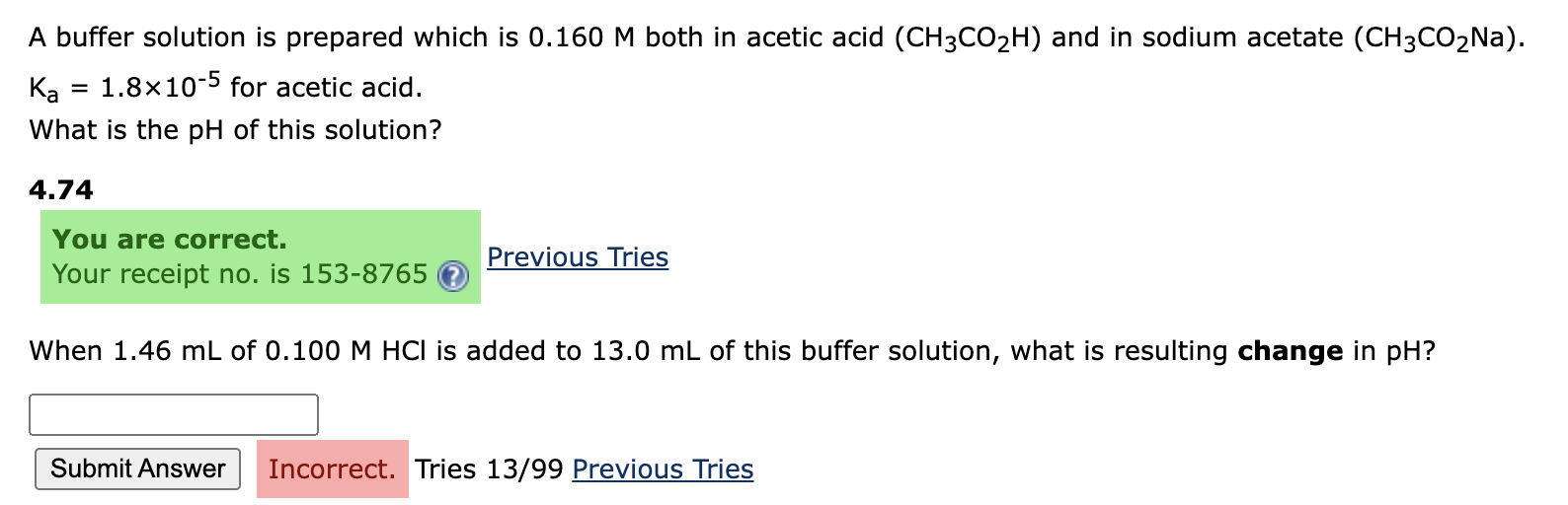 Solved A buffer solution is prepared which is 0.160M both in | Chegg.com