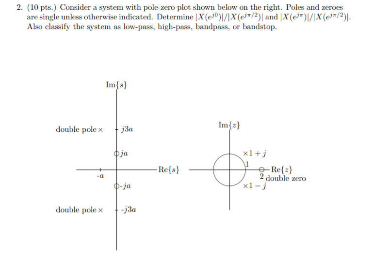 Solved 2. (10 pts.) Consider a system with pole-zero plot | Chegg.com