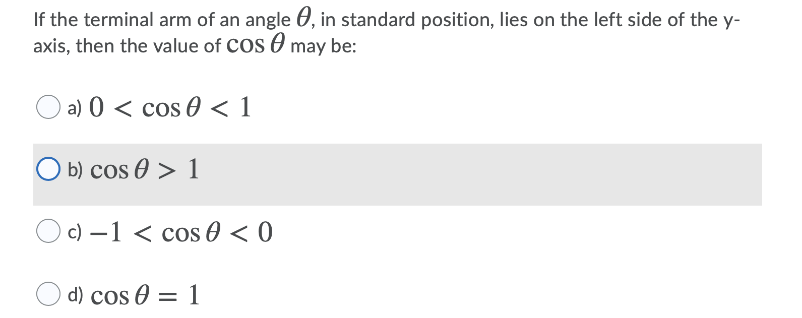 Solved If the terminal arm of an angle , in standard | Chegg.com
