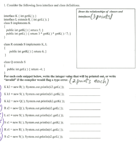Solved 1. Consider the following Java interface and class | Chegg.com