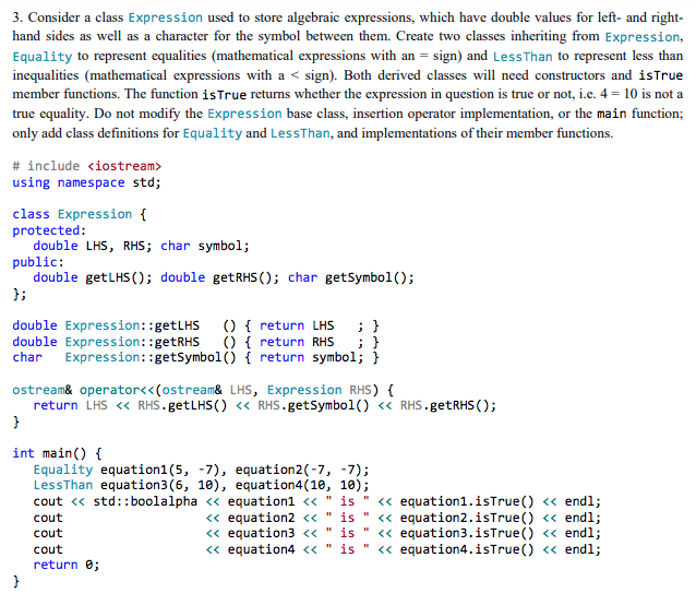 Solved 3. Consider a class Expression used to store | Chegg.com