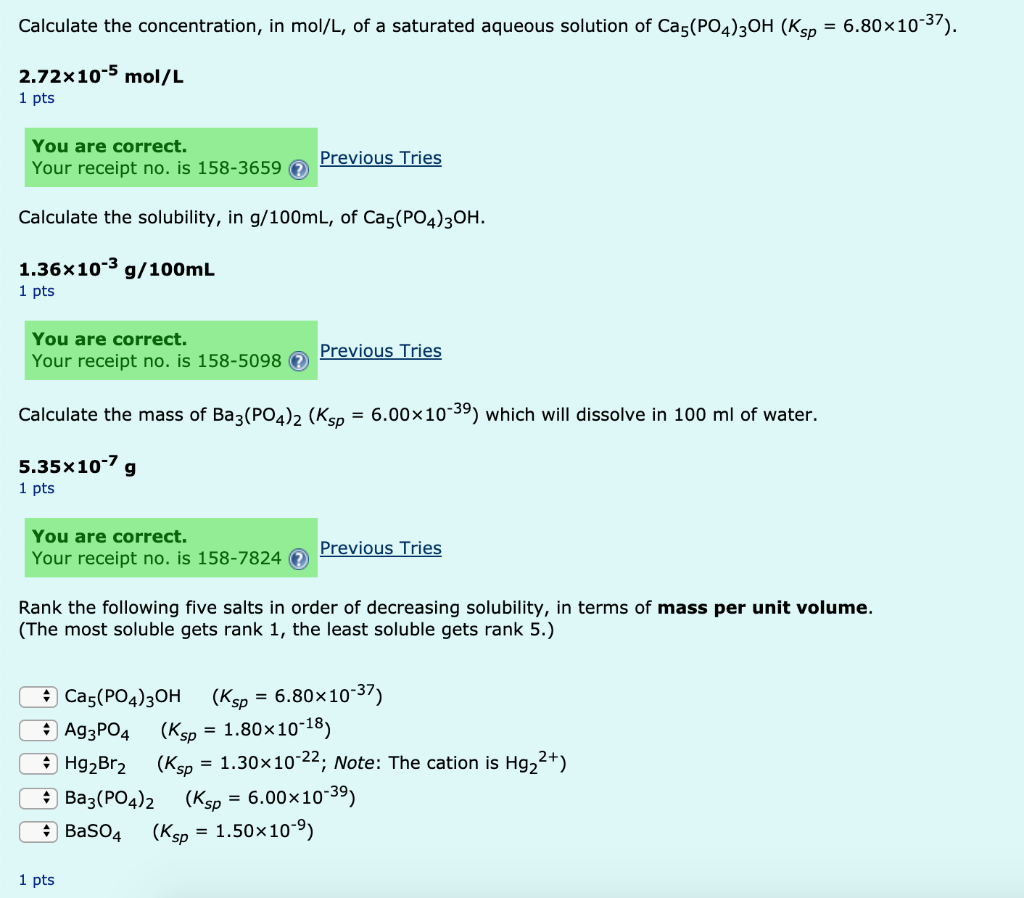Solved Calculate the concentration, in mol/L, of a saturated | Chegg.com