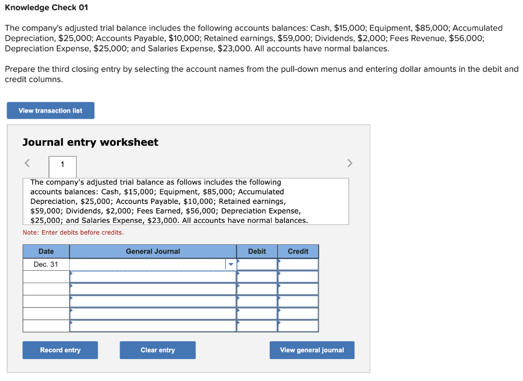 Solved Knowledge Check 01 The company's adjusted trial | Chegg.com