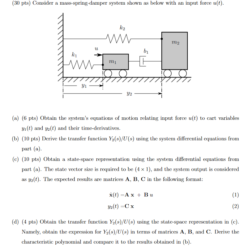 Solved (30 pts) Consider a mass-spring-damper system shown | Chegg.com
