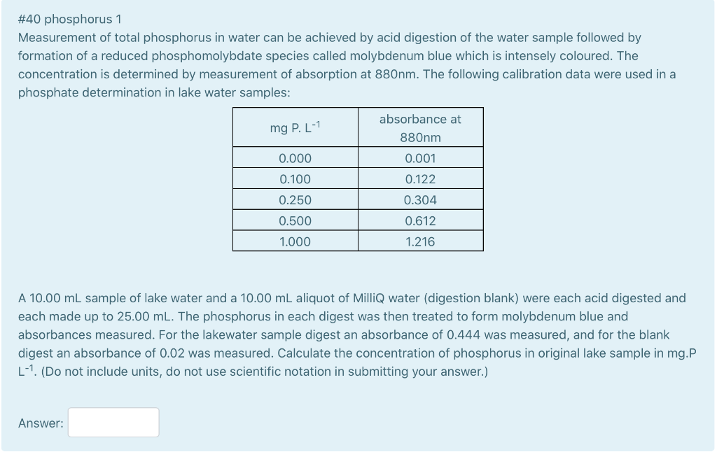 Solved #40 phosphorus 1 Measurement of total phosphorus in | Chegg.com