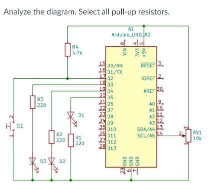 Solved Analyze the diagram. Select all pull-up resistors. A1 | Chegg.com