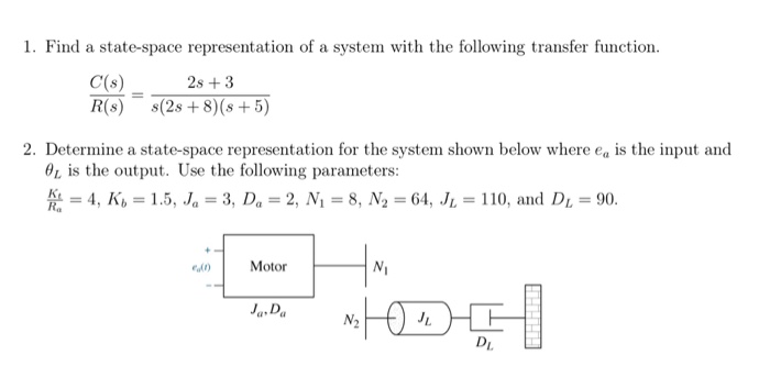 Solved 1 Find A State Space Representation Of A System With