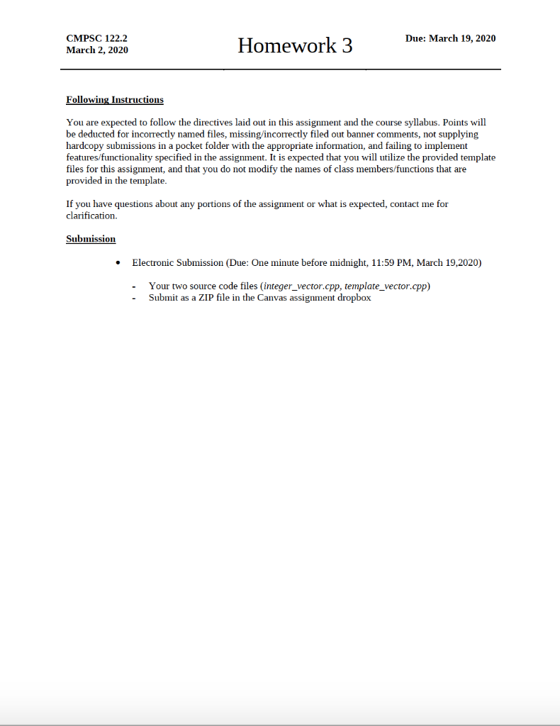 CMPSC 122.2 March 2, 2020 Homework 3 Due: March 19, | Chegg.com