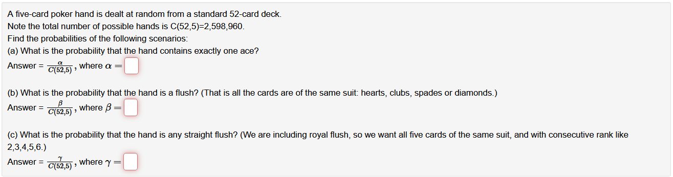 Solved A five-card poker hand is dealt at random from a | Chegg.com