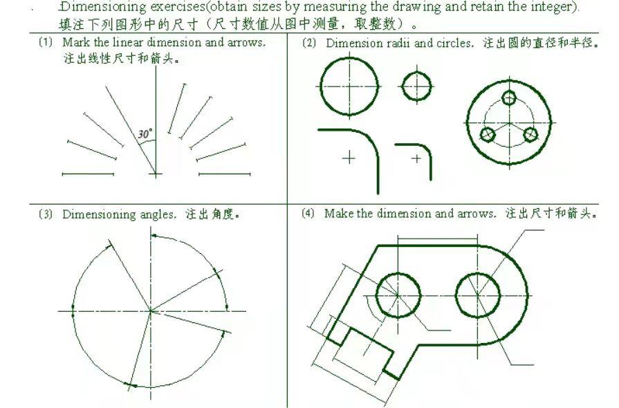 Solved Dimensioning exercises(obtain sizes by measuring the | Chegg.com