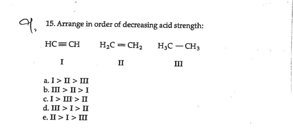 Solved 91, 15. Arrange in order of decreasing acid strength: | Chegg.com