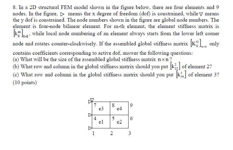 Solved 8. In a 2D structural FEM model shown in the figure | Chegg.com
