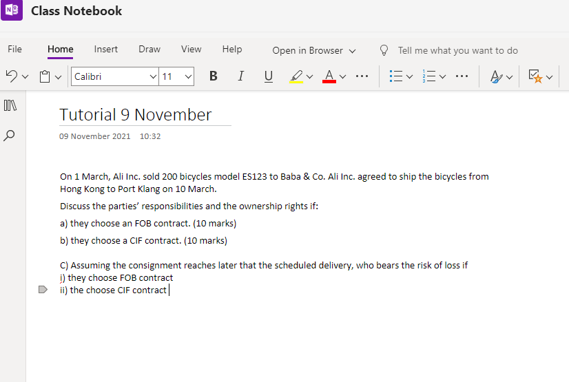 NB Class Notebook File Home Insert Draw View Help | Chegg.com