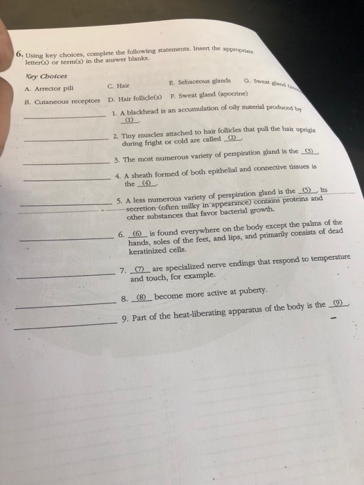 Solved O. Using key choices, complete the following | Chegg.com