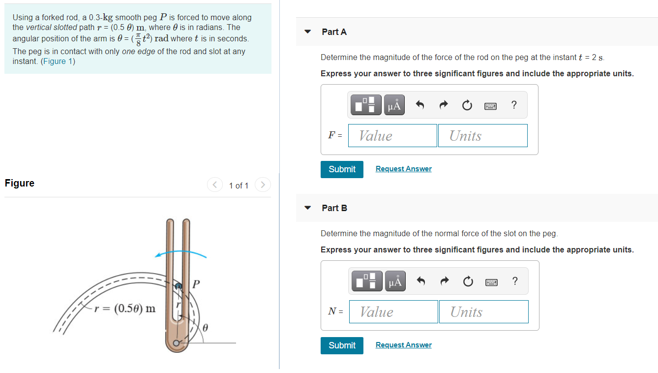 Solved Part A Using a forked rod, a 0.3-kg smooth peg P is | Chegg.com