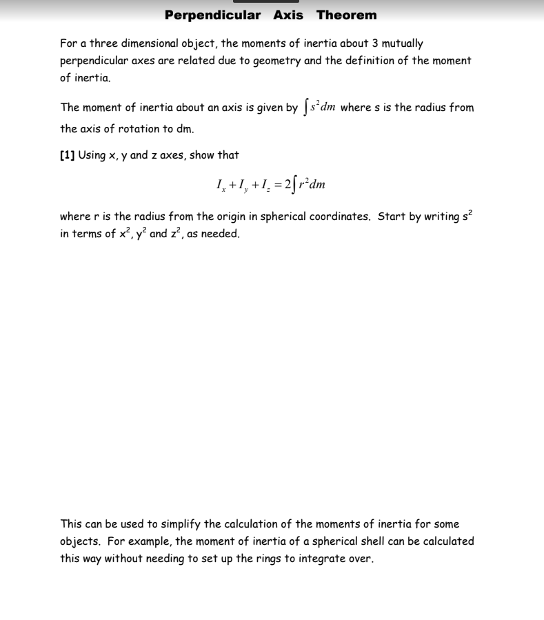 Perpendicular Axis Theorem