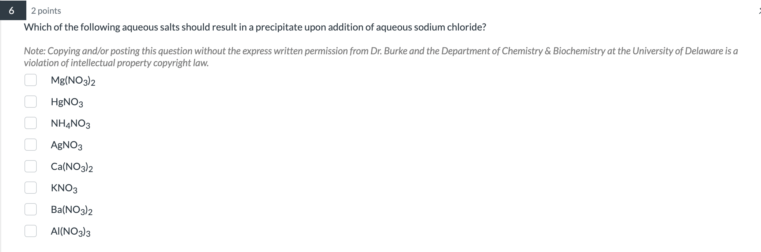 Solved Which of the following aqueous salts should result in | Chegg.com
