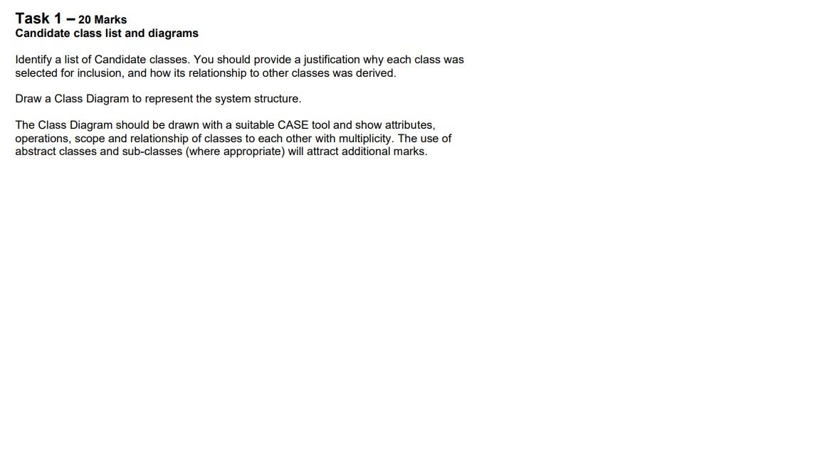 Task 1−20 Marks Candidate class list and diagrams | Chegg.com