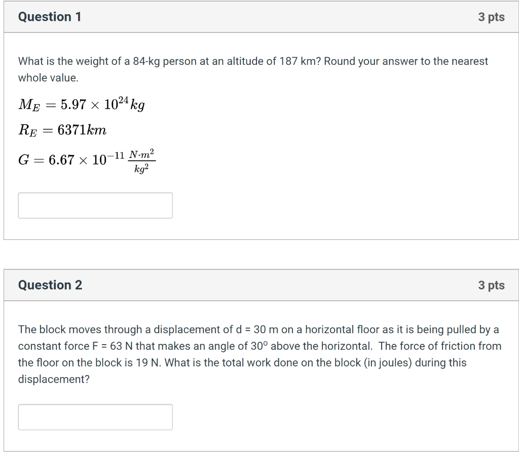 Solved Question 1 3 pts What is the weight of a 84-kg person | Chegg.com