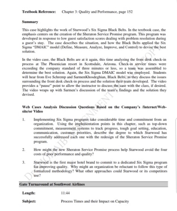 Solved Texthook Reference: Chapter 3: Quality and | Chegg.com