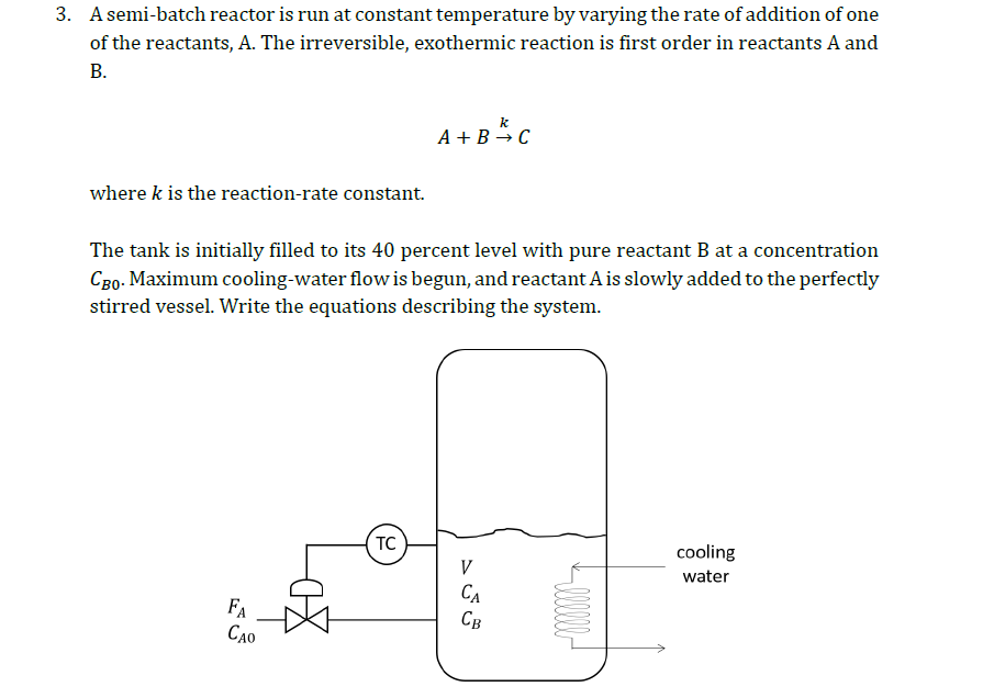 Solved 3. Asemi-batch reactor is run at constant temperature | Chegg.com