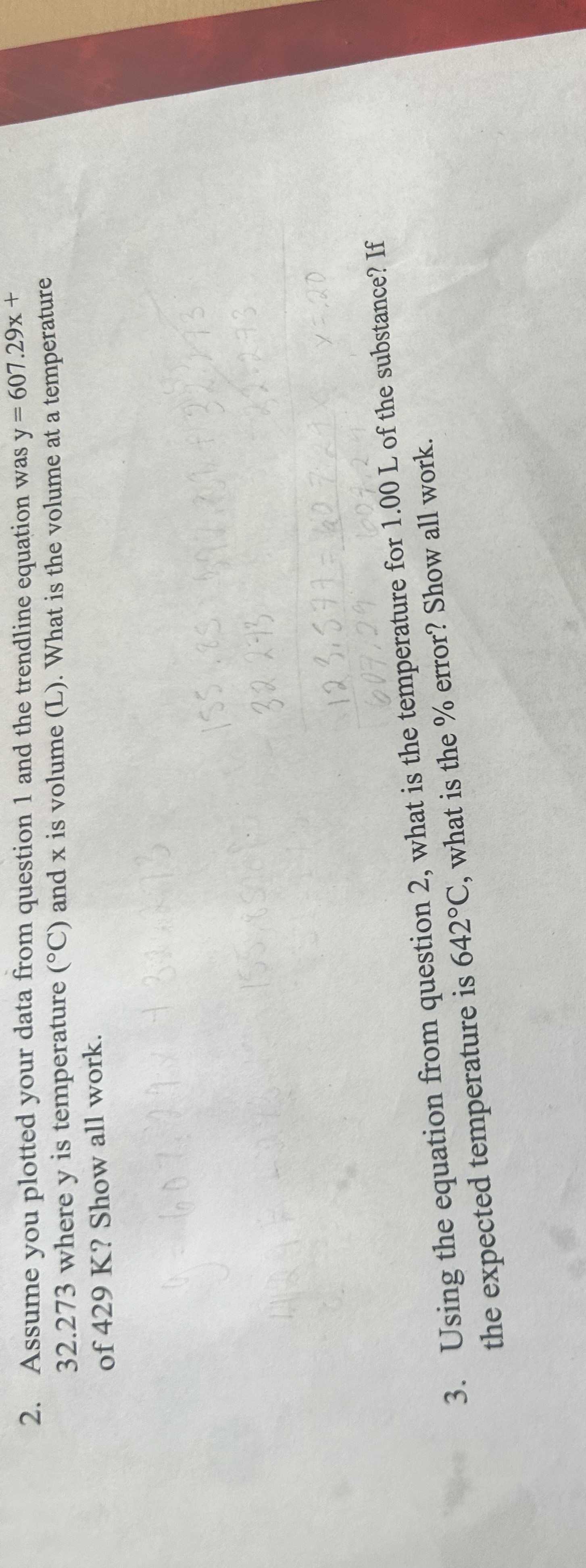 Solved 2. Assume you plotted your data from question 1 and | Chegg.com