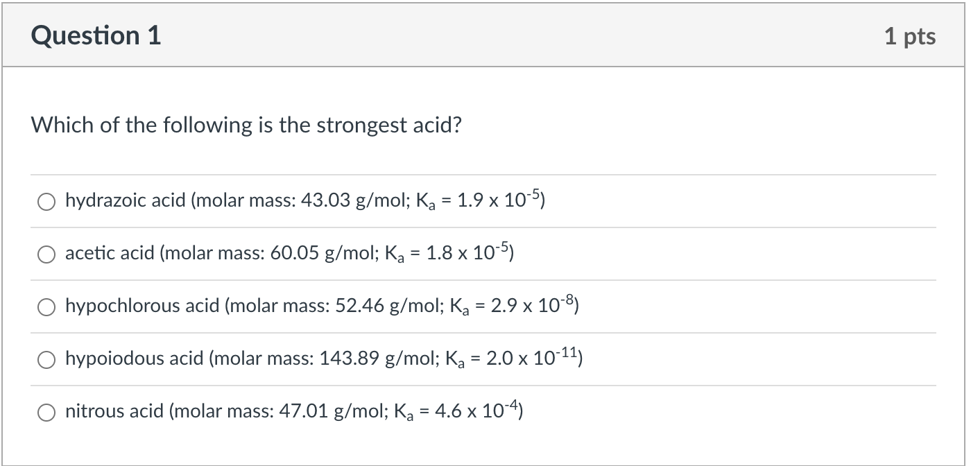Solved Which of the following is the strongest acid? | Chegg.com