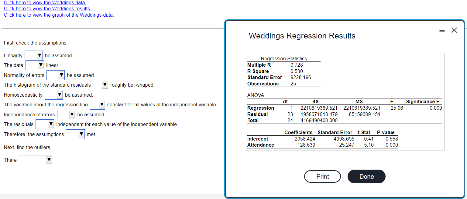 Click here to view the Weddings data. Click here to | Chegg.com