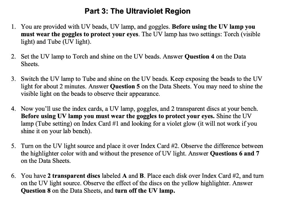 Solved Part 3: The Ultraviolet Region 1. You are provided | Chegg.com