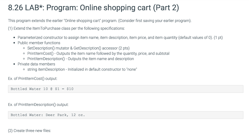 Solved LAB ACTIVITY 8.26.1: LAB*: Program: Online shopping | Chegg.com