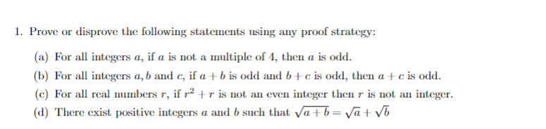 Solved 1. Prove or disprove the following statements using | Chegg.com