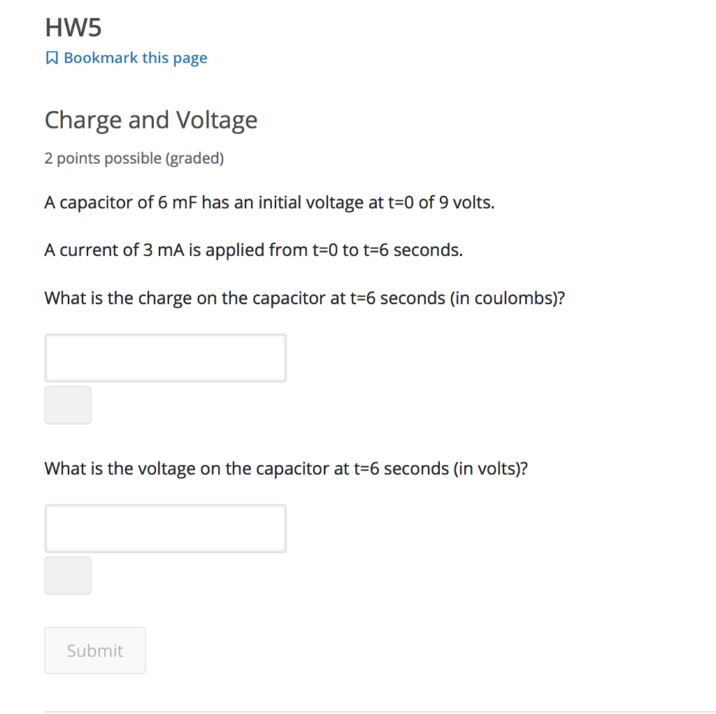 Solved HW5 Bookmark this page Charge and Voltage 2 points | Chegg.com