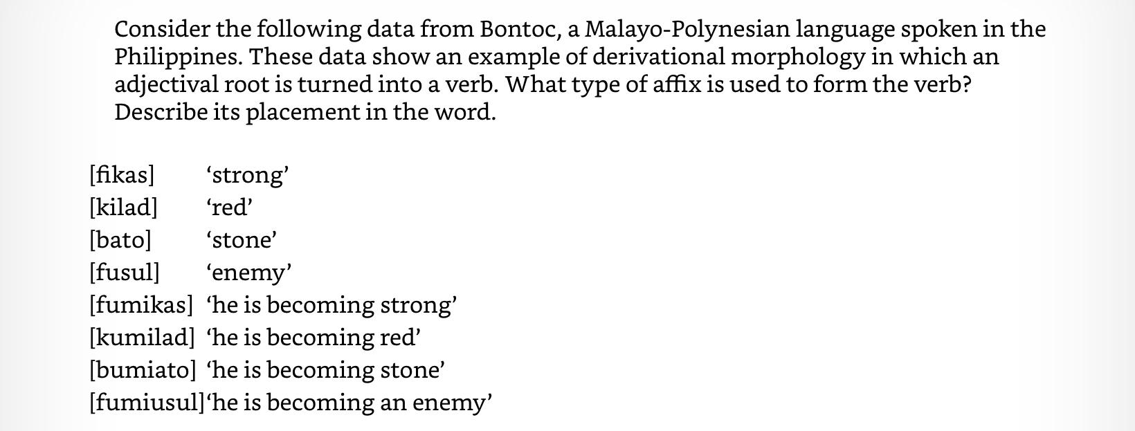 Consider the following data from Bontoc, a | Chegg.com