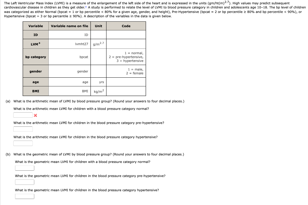 The Left ventricular Mass Index (LVMI) is a measure | Chegg.com
