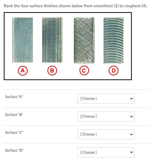 Solved Rank the four surface finishes shown below from | Chegg.com