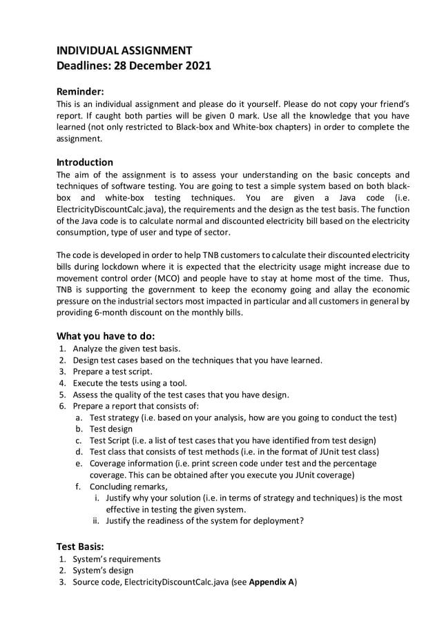 Solved INDIVIDUAL ASSIGNMENT Deadlines: 28 December 2021 | Chegg.com