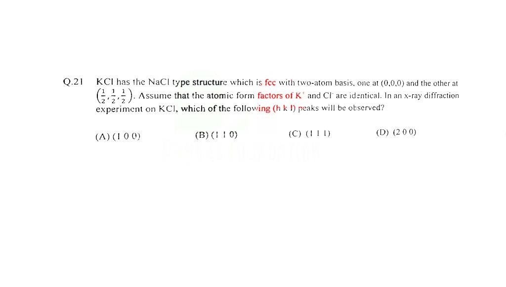 Solved Q.21 KCL has the NaCl type structure which is foc | Chegg.com