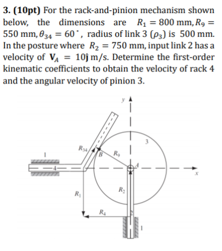 Solved 3. (10pt) For the rack-and-pinion mechanism shown | Chegg.com